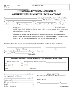 Fillable Online Affidavit to Surety for Discharge of Liability on Bond ...