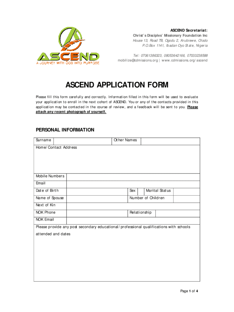 Fillable Online ASCEND APPLICATION FORM Fax Email Print - pdfFiller