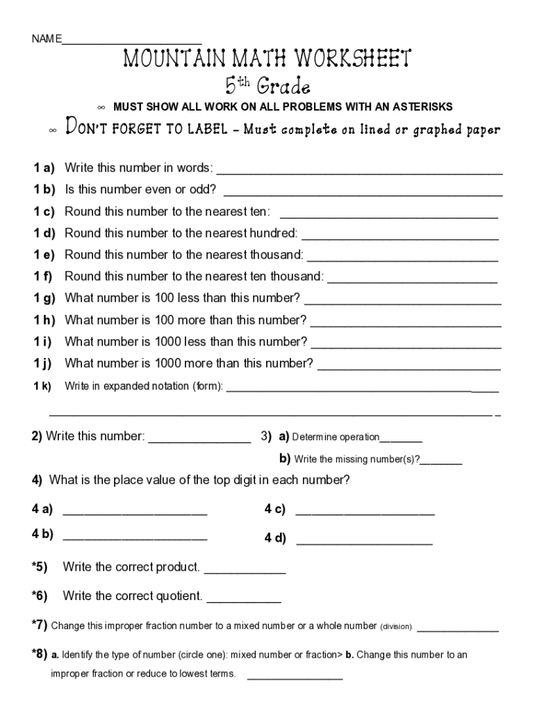 Fillable Online Mountain Math/Language Quick Order Form: 5th Grade ...
