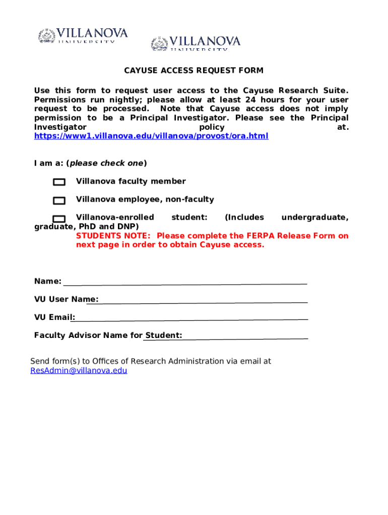 Cayuse Access Request - www1 villanova Doc Template | pdfFiller