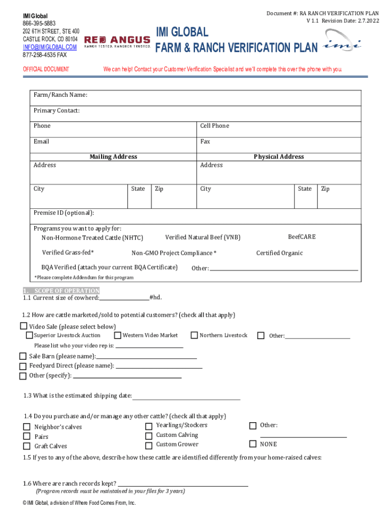 Fillable Online Document #: RA RANCH VERIFICATION PLAN Fax Email Print ...