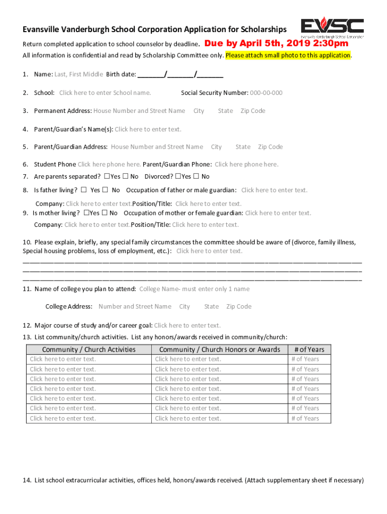 Fillable Online Scholarship Opportunities - EVSC Foundation Fax Email ...