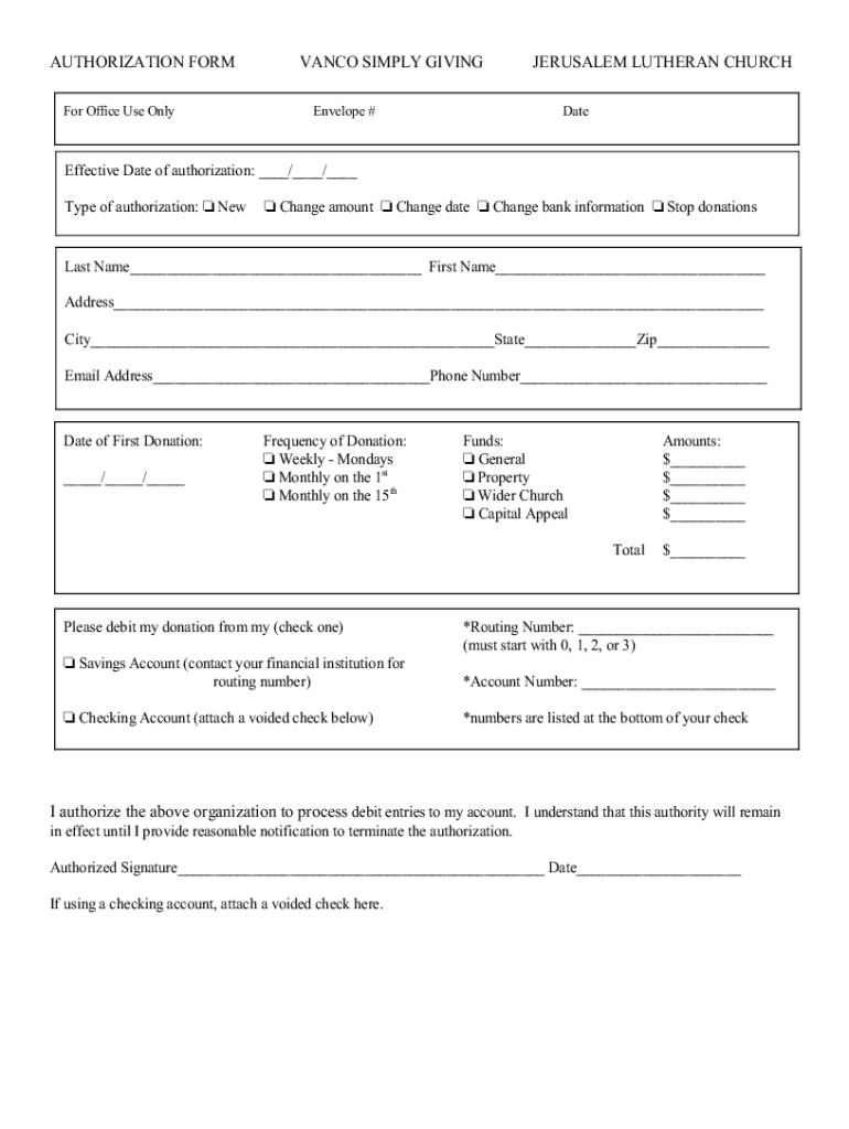 Fillable Online Simply Giving Authorization Form - Atonement Lutheran ...