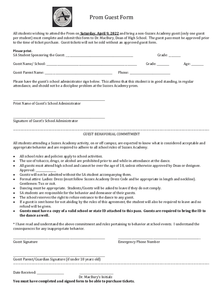 Fillable Online Prom Guest Form.docx Fax Email Print - pdfFiller
