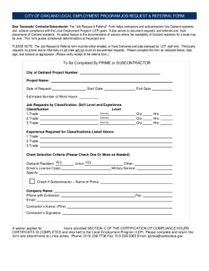 Fillable Online City of Oakland Local Employment Program Job Request ...