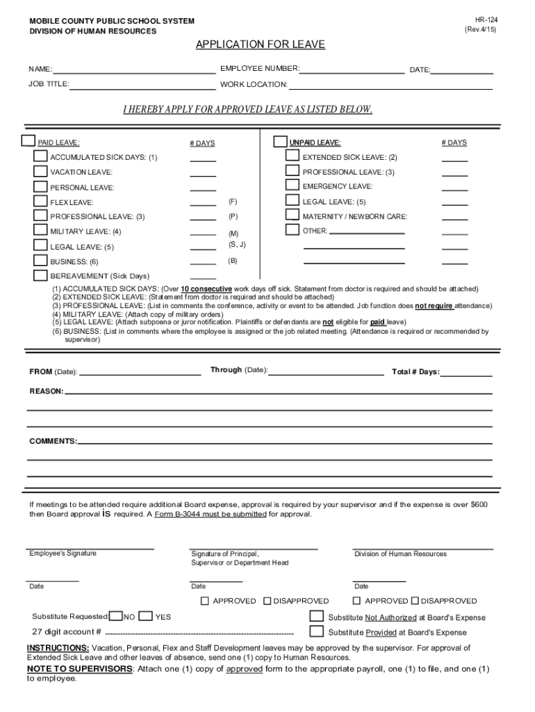 Fillable Online i hereby apply for approved leave as listed below. Fax ...