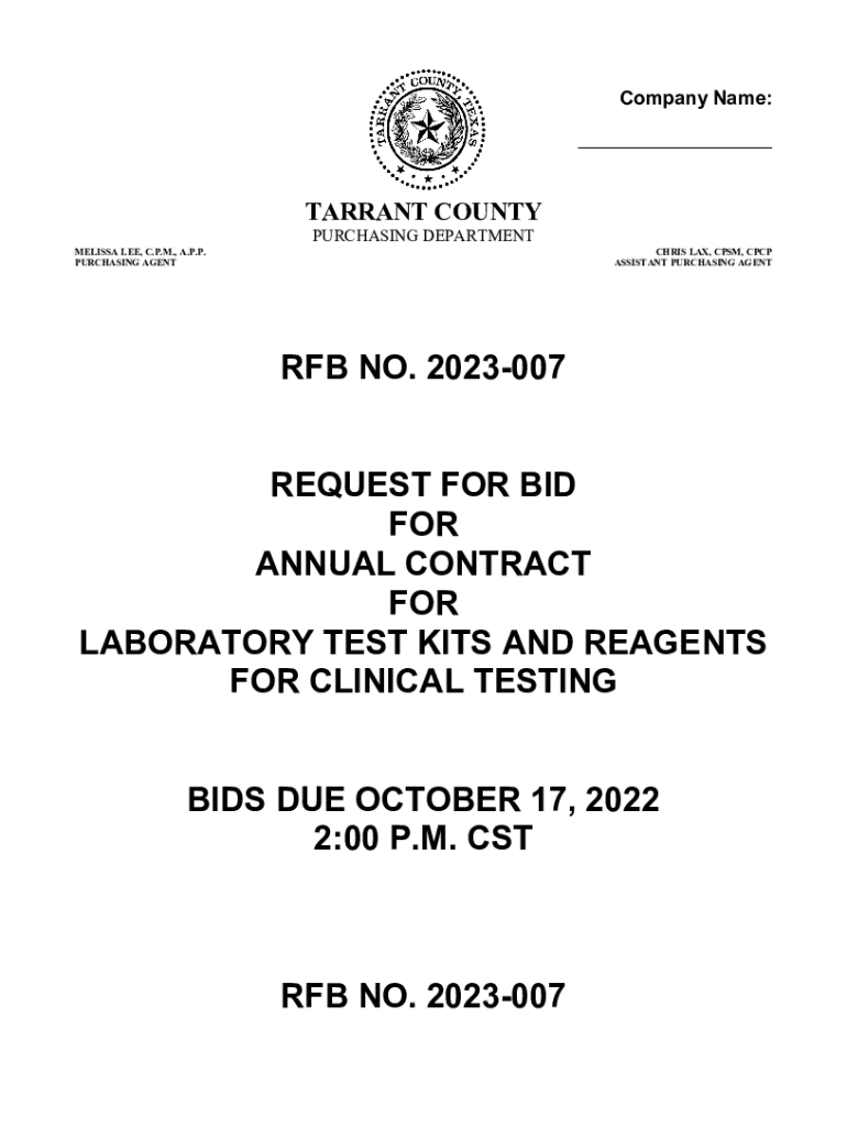 Fillable Online RFB NO. 2023-007 REQUEST FOR BID FOR ANNUAL ... Fax ...