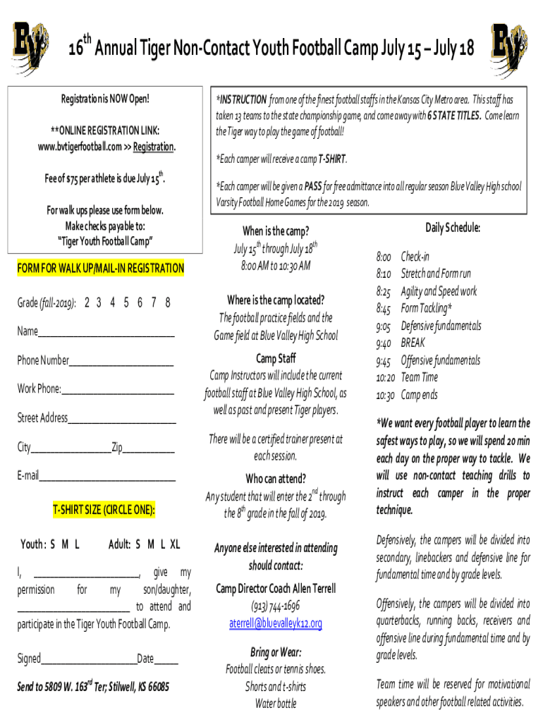 Fillable Online Toho Jr. Tigers Football & Cheer Fax Email Print ...