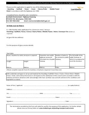 Fillable Online Hoarding, scaffold or fence application form. Hoarding ...