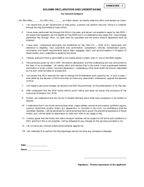 Fillable Online hajcommittee gov SOLEMN DECLARATION AND UNDERTAKING Fax Email Print - pdfFiller