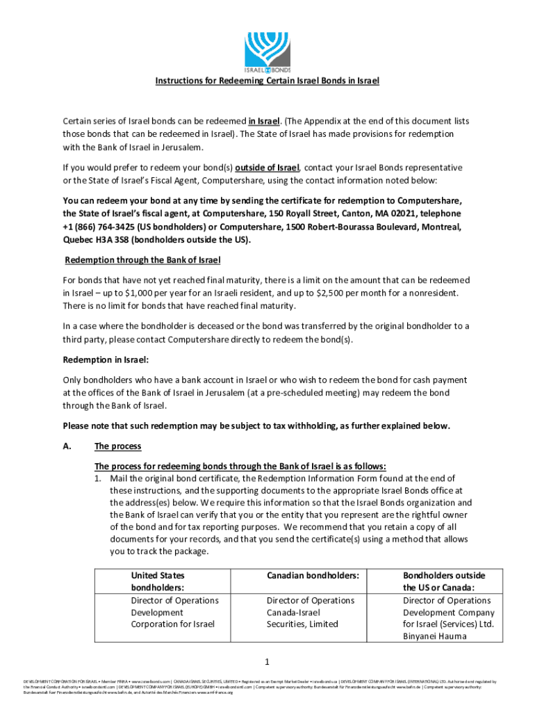 Fillable Online Bank of Israel Redemption Form Fax Email Print - pdfFiller
