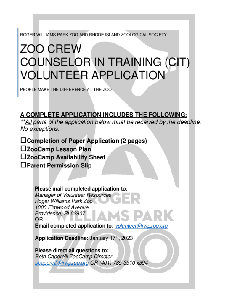 Fillable Online zoo crew junior docent volunteer application Fax Email Print - pdfFiller