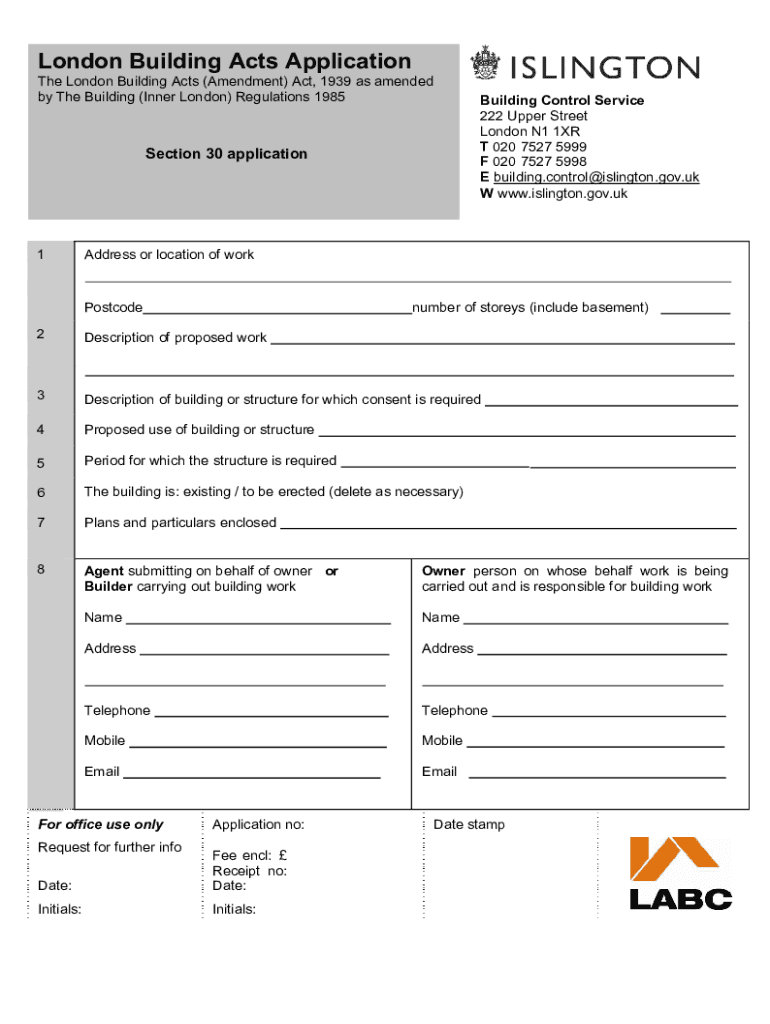 Fillable Online London Building Acts Application Fax Email Print ...