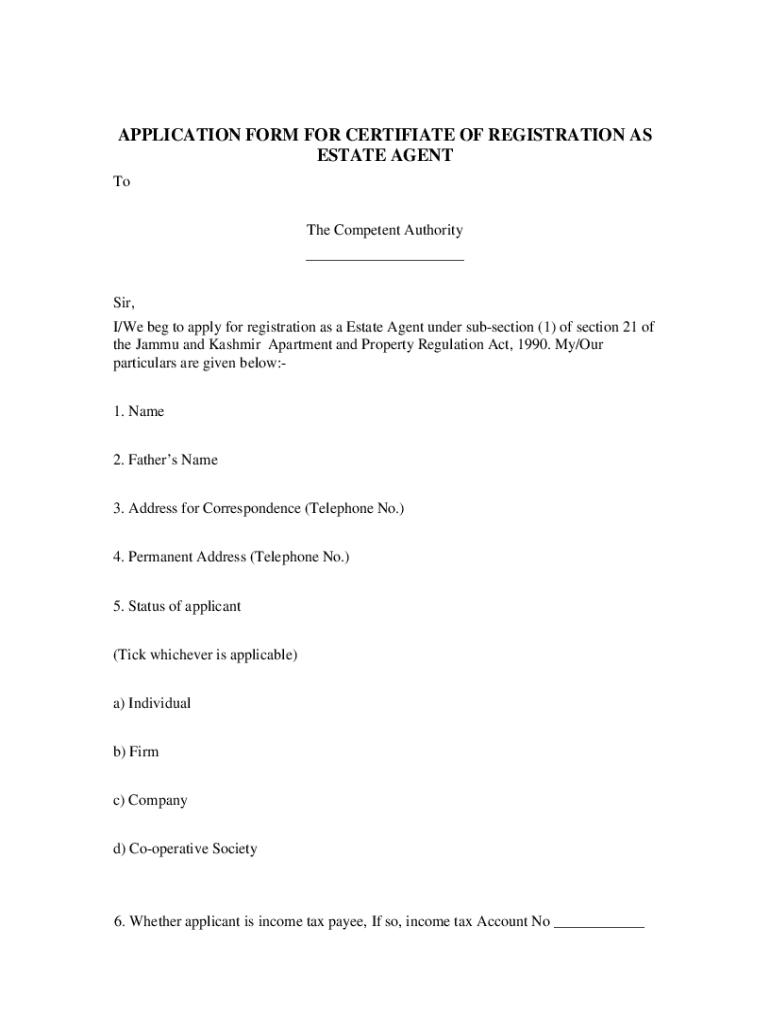 Fillable Online Application Form for Certificate of Registration as ...