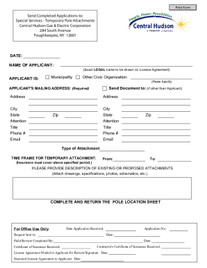 Fillable Online Pole Attachment Application Part 1 - Central Hudson Gas ...