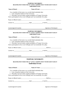 Fillable Online TEZPUR UNIVERSITY REGISTRATION FORM FOR 22nd ... Fax ...