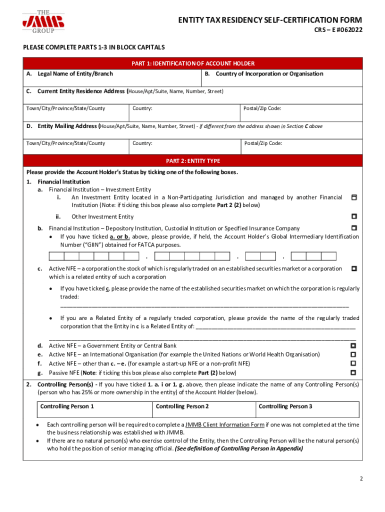 Fillable Online Entity Tax Residency Self-Certification Form Appendix ...
