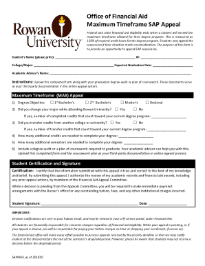 Fillable Online Office of Financial Aid Maximum Timeframe SAP Appeal ...