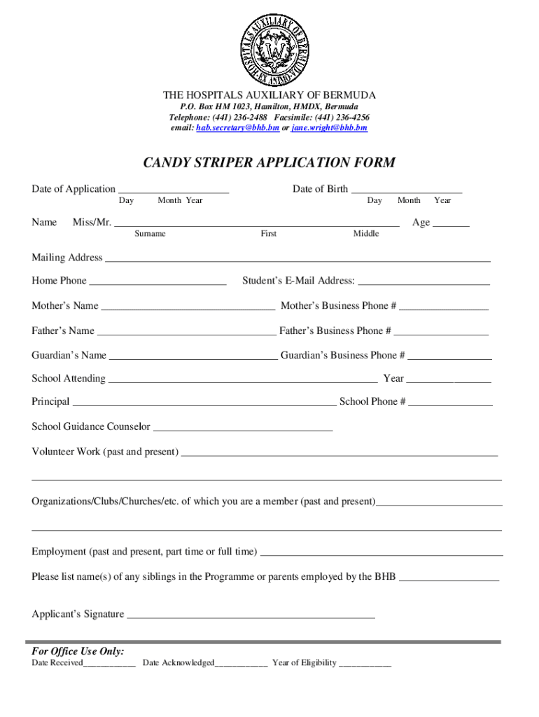 Fillable Online candy striper application form Fax Email Print - pdfFiller