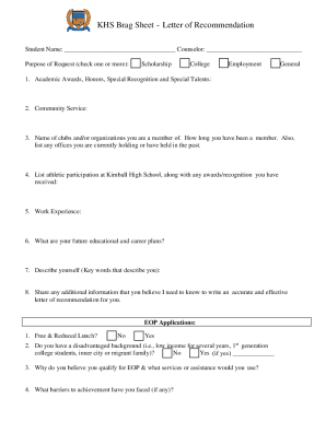 Fillable Online Letter of Recommendation Request Brag Sheet Fax Email ...