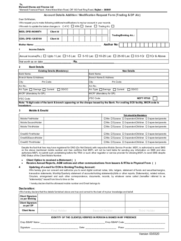 Fillable Online Account Details Addition / Modification Request Form ( ... Fax Email Print ...