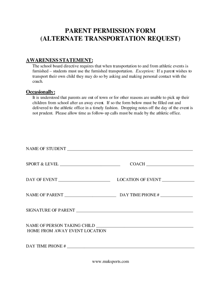 Fillable Online PARENT PERMISSION FORM (ALTERNATE ... Fax Email Print ...
