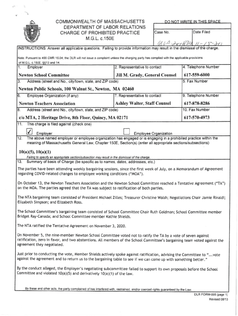 Fillable Online DEPARTMENT OF LABOR RELATIONS CHARGE OF ... Fax Email ...