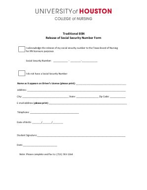 Fillable Online Traditional BSN Release of Social Security Number Form ...