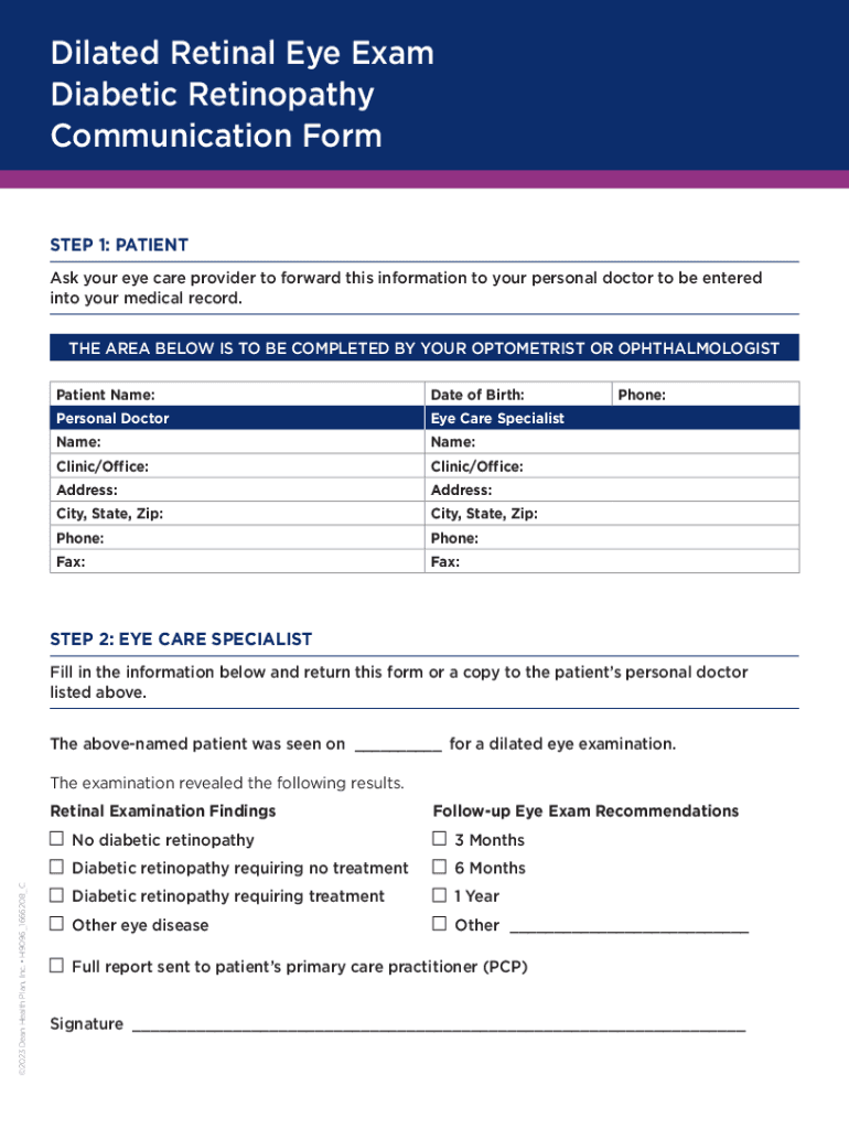 Fillable Online Dean Health Plan Diabetic Eye Exam Insert Fax Email ...