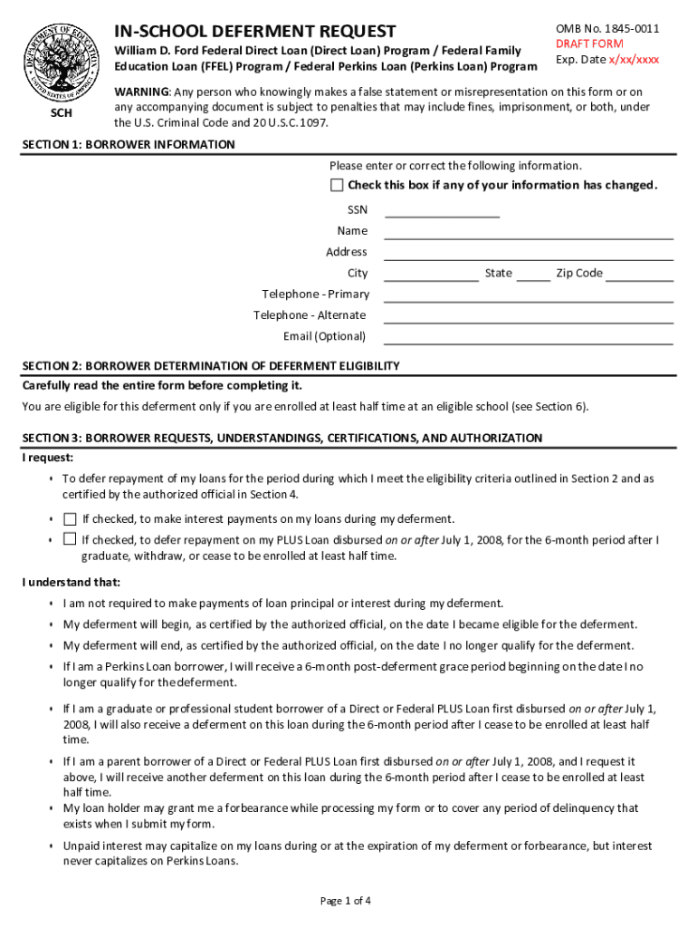 Fillable Online IN-SCHOOL DEFERMENT REQUEST Fax Email Print - pdfFiller