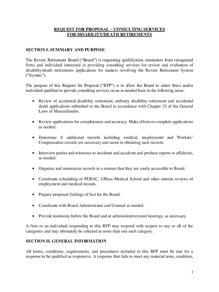 Fillable Online Revere Retirement Board Request for Proposals ...