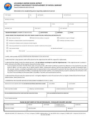 Fillable Online Affidavit and Request for Replacement of Payroll Warrant Fax Email Print - pdfFiller