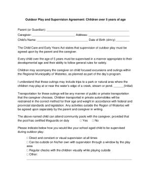 Fillable Online OUtdoor Play and Supervision Agreement Fax Email Print ...