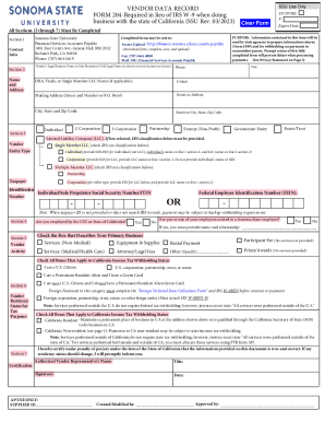 Fillable Online VENDOR DATA RECORD FORM 204-Required in lieu of ... Fax ...