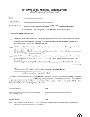 Fillable Online AFFIDAVIT OF NO ALIMONY/ CHILD SUPPORT Fax Email Print ...