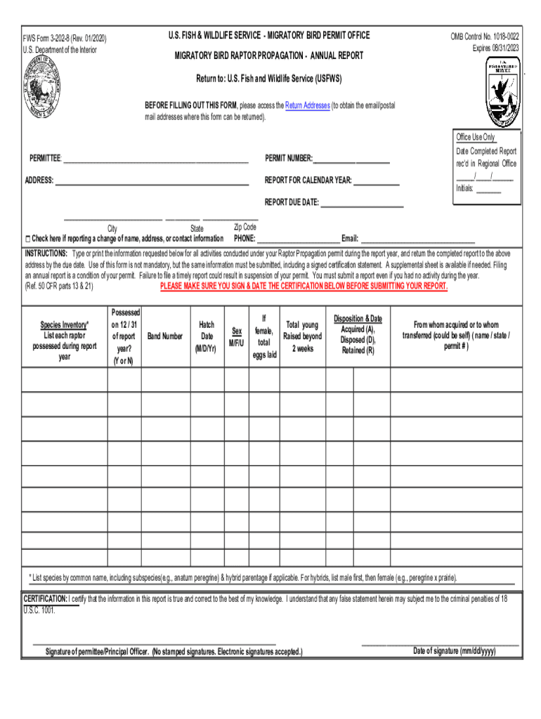 Fillable Online U.S. FISH & WILDLIFE SERVICE - MIGRATORY BIRD PERMIT ...