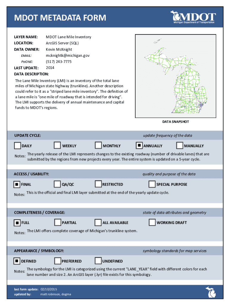 Fillable Online MDOT METADATA FORM Fax Email Print - pdfFiller