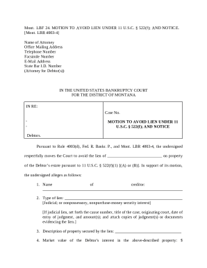 MOTION TO AVOID LIEN UNDER 11 U Doc Template | pdfFiller