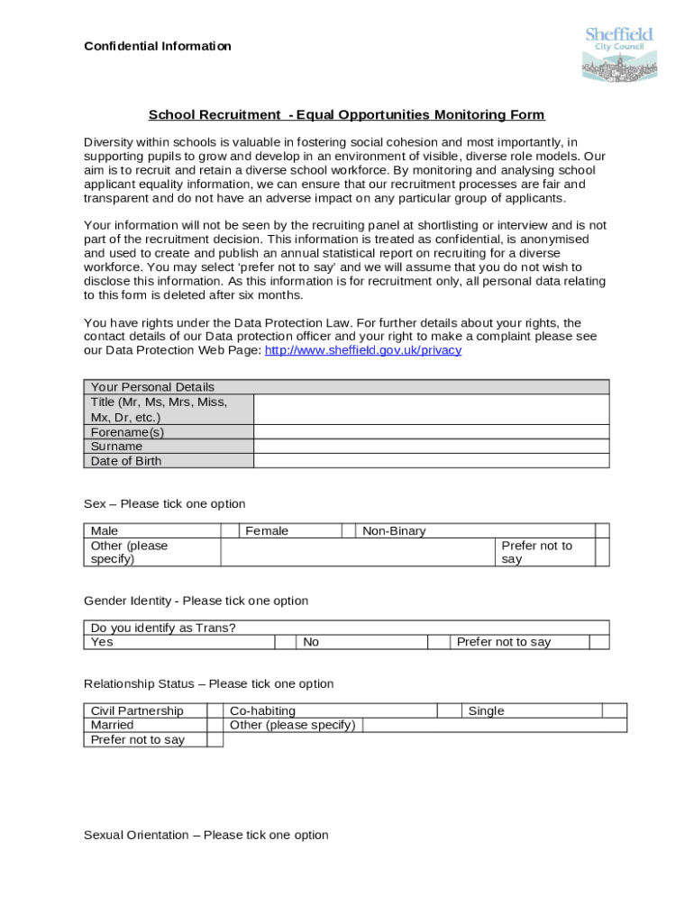 School Equal Opportunities Monitoring Doc Template | pdfFiller