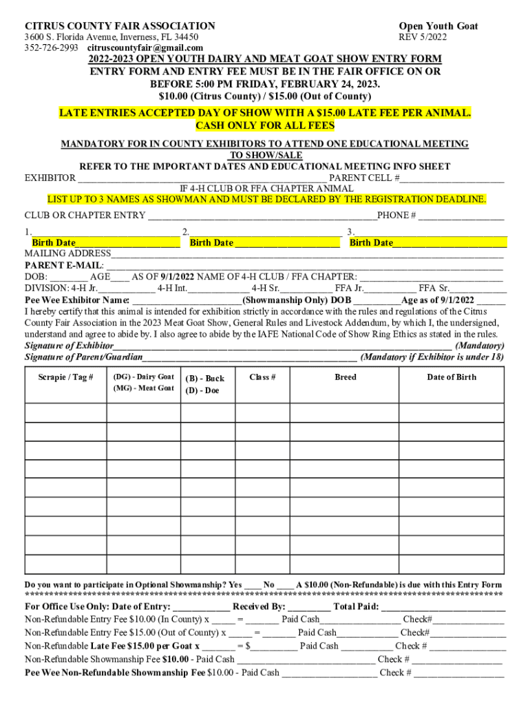 Fillable Online 2020-2021 open youth meat goat show entry form Fax ...