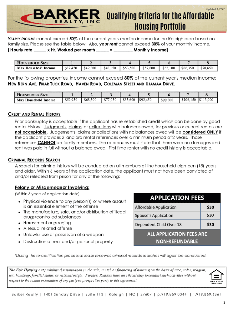 Fillable Online Qualifying Criteria for the Affordable Housing ...