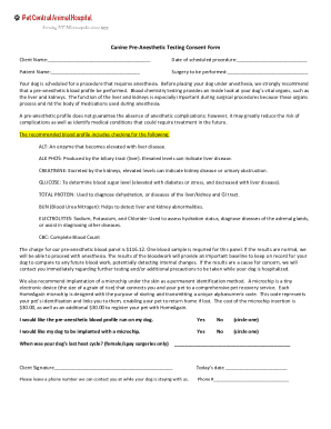 Fillable Online Canine Pre-Anesthetic Testing Consent Form Fax Email ...