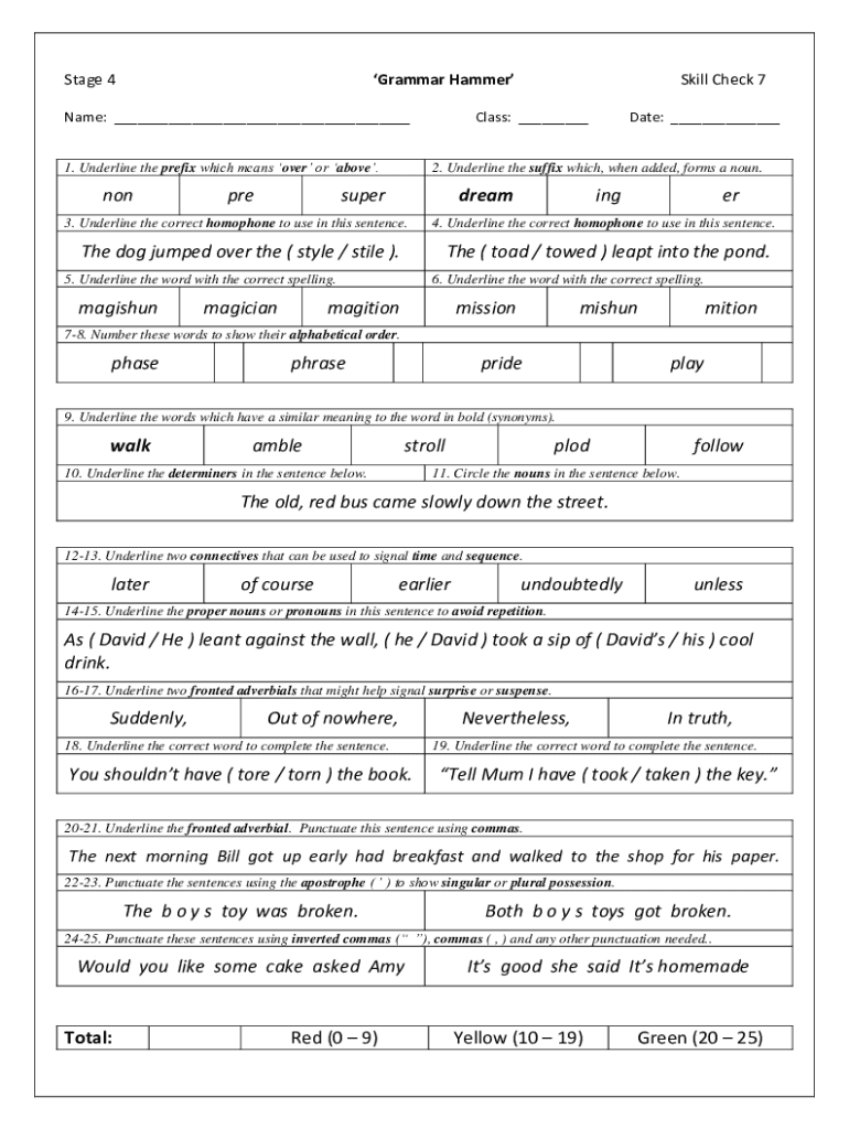 Fillable Online Stage 4 'Grammar Hammer' Skill Check 7 Fax Email Print ...