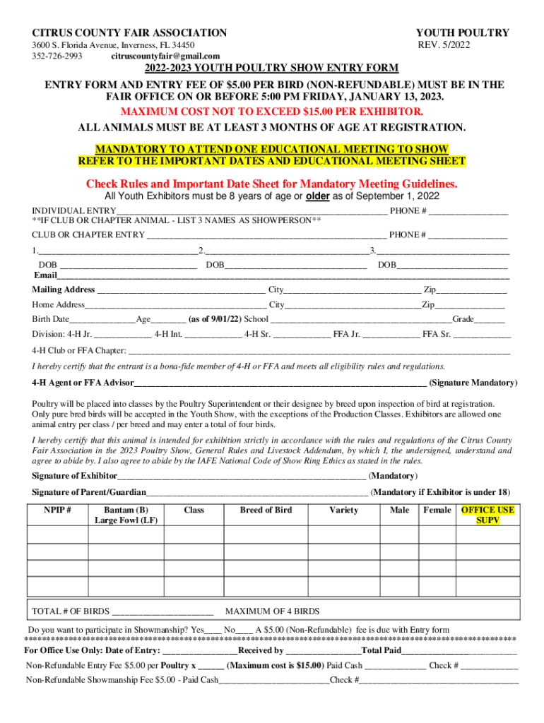 Fillable Online 2022-2023 Open Beef Show Entry Form Fax Email Print - pdfFiller