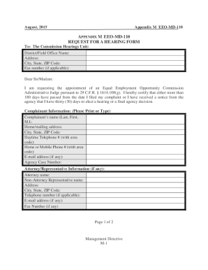 Fillable Online Appendix M EEO-MD-110 REQUEST FOR A HEARING ... Fax Email Print - pdfFiller