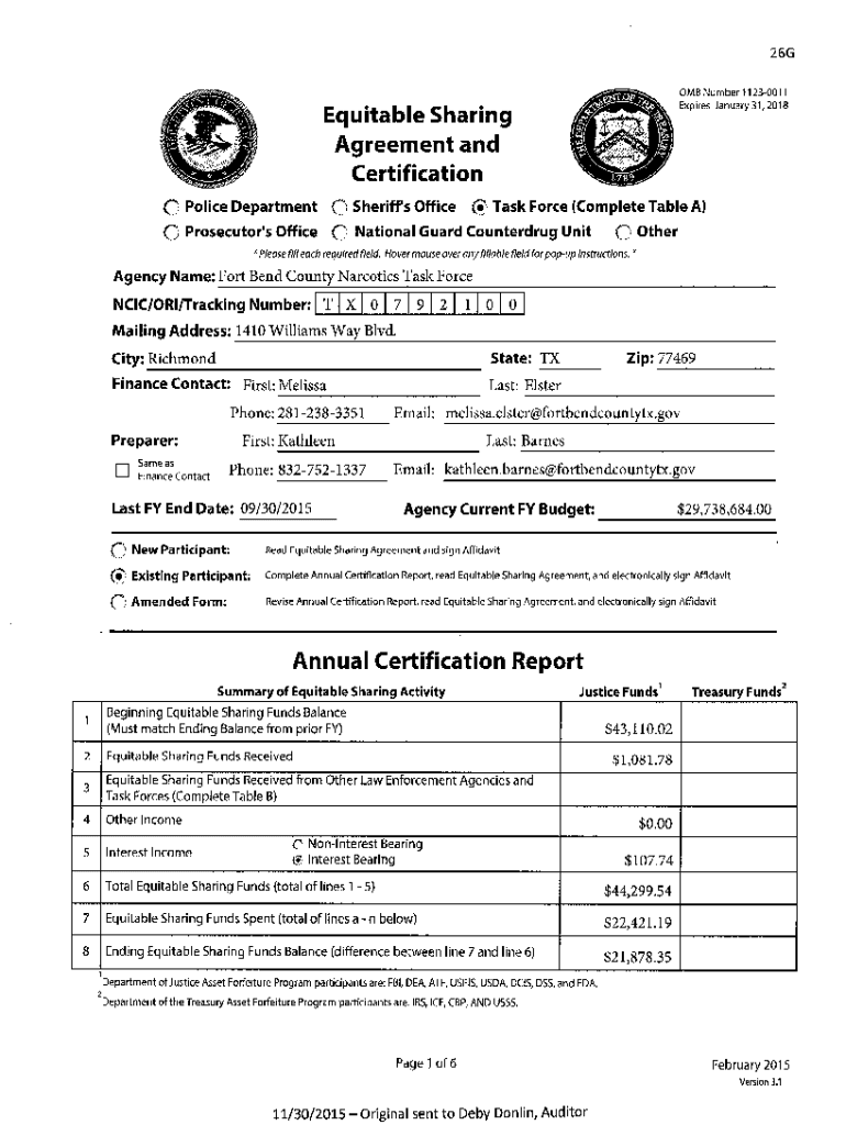 Fillable Online Equitable Sharing Agreement and Certification - Lucas County Fax Email Print ...