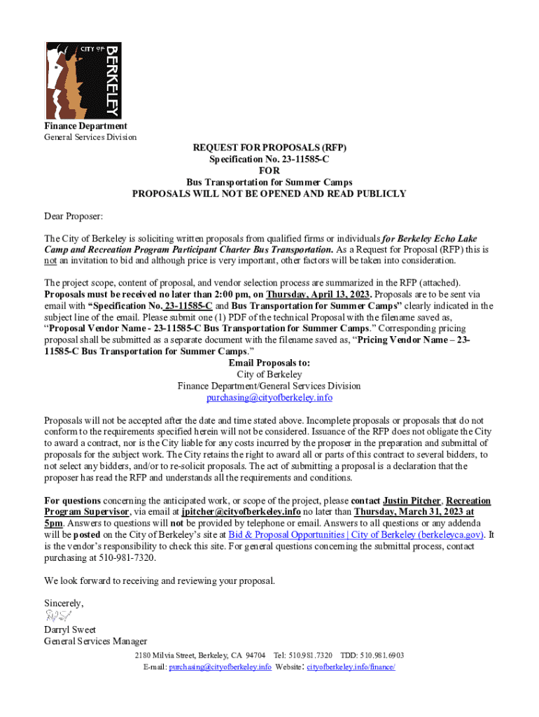 Fillable Online REQUEST FOR PROPOSAL FOR CAMP ... Fax Email Print ...