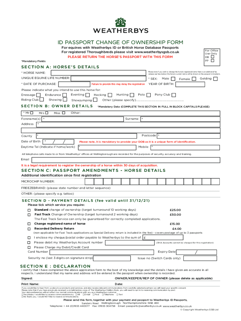 Fillable Online Pet ID Equine Horse Passport details and fees Fax Email ...