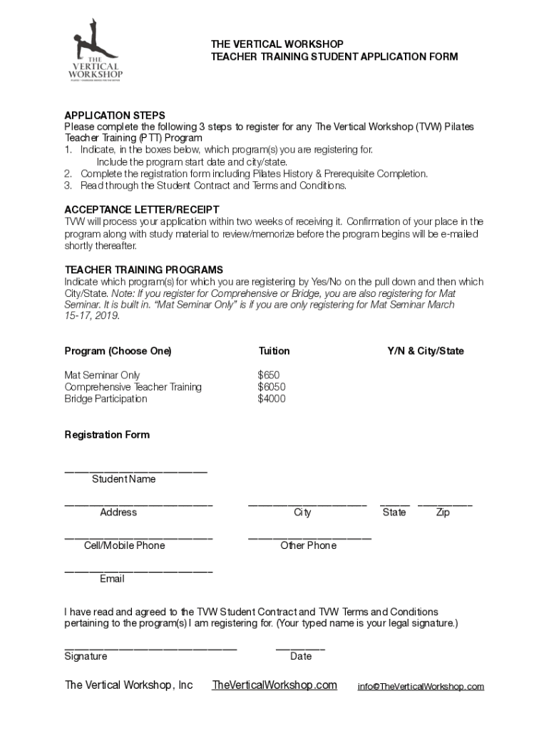 Fillable Online TVW PTT Application - THE VERTICAL WORKSHOP TEACHER ...