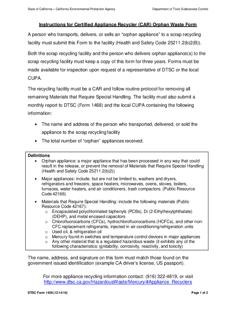 Fillable Online Certified Appliance Recycler Orphan Waste Form ...